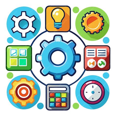 Illustration Of A Gear Surrounded By Icons Of Settings An Idea Bulb