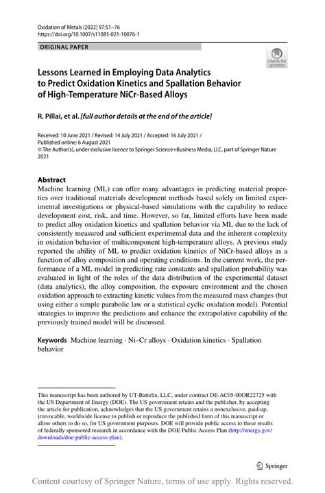 Lessons Learned In Employing Data Analytics To Predict Oxidation