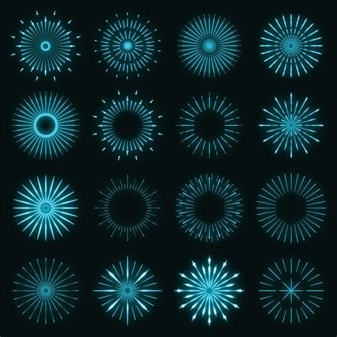 Retro Set Of Light Sunburst Neon Style Glow Geometric Shape Vintage Rays Sunlight Explosion