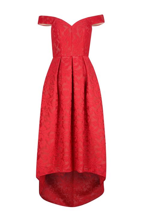 Fit And Flare Off Shoulder Dress Red Haute On High