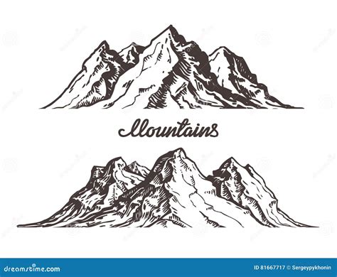 Mountains Sketch White Rock Crimea Engraving Style Hand Drawn Vector