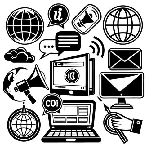Black And White Icons Of Internet Communication Tools Premium Ai Generated Vector