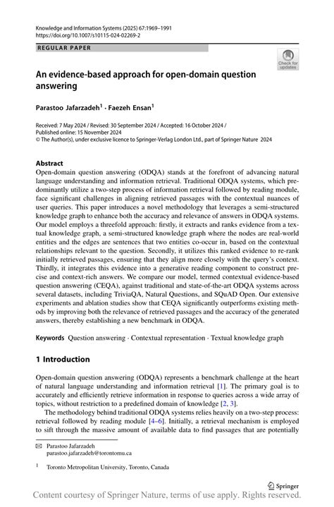 An Evidence Based Approach For Open Domain Question Answering Request Pdf