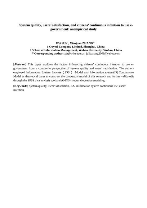 Pdf System Quality Users Satisfaction And Citizens Continuous Intention To Use E