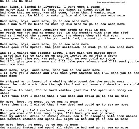 Go To Sea No More By The Dubliners Song Lyrics And Chords