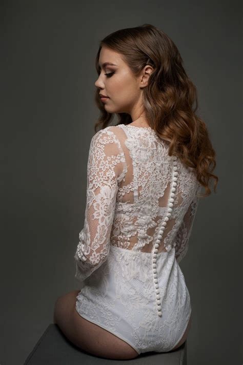 Wedding Lace Bodysuit Bridal Bodysuit Bridal Lace Long Sleeves Closed