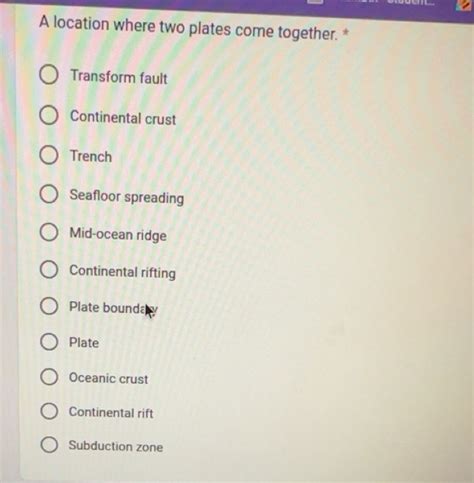 Solved A Location Where Two Plates Come Together Transform Fault