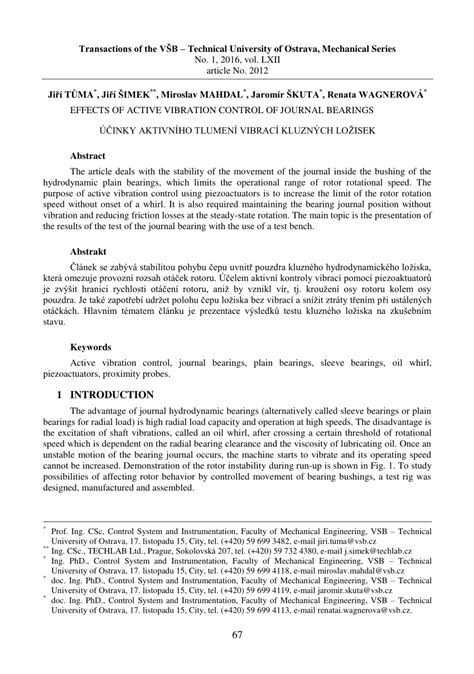 Pdf Effects Of Active Vibration Control Of Journal Bearings