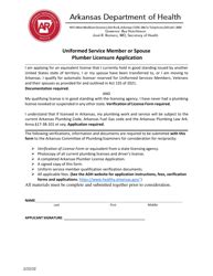 Arkansas Uniformed Service Member Or Spouse Plumber Licensure