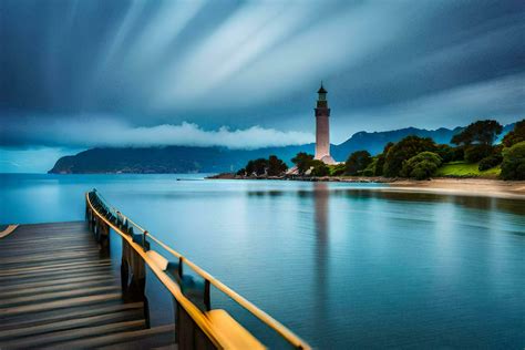 A Long Exposure Photograph Of A Lighthouse In The Distance Ai