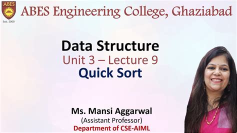 Lecture 9 Unit 3 Quick Sort Data Structure Youtube