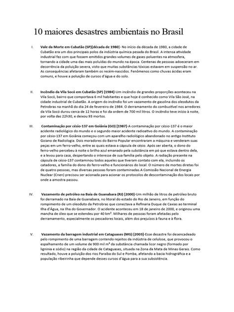 10 Maiores Desastres Ambientais No Brasil Pdf Poluição Geociências