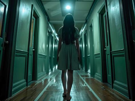 View Of Creepy Girl Entity On The Hallway Premium Ai Generated Image