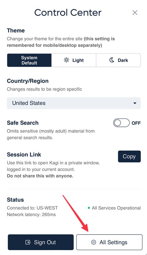 Accessing Settings Kagi S Docs