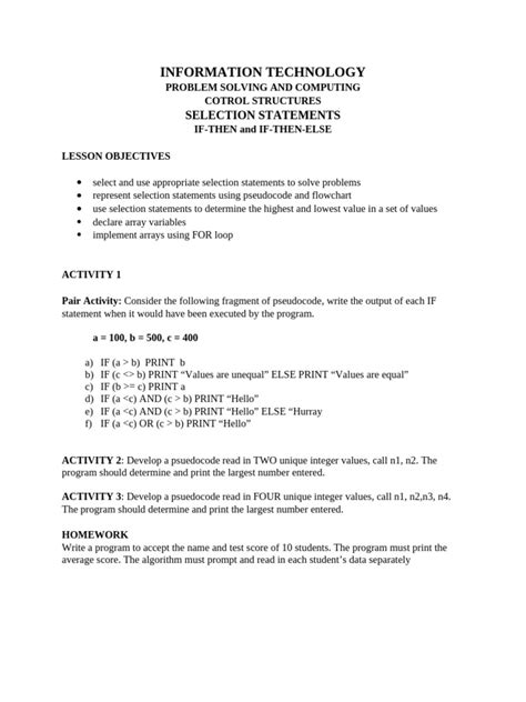 Handout If And Loop Week 5 Pdf Control Flow Language Arts And Discipline