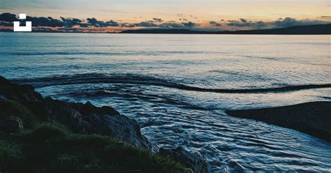 Green Grass Near Body Of Water During Sunset Photo Free Nature Image