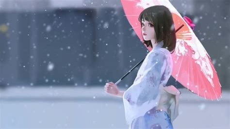 Umbrella Anime Girl Sakura Winter Live Wallpaper Moewalls