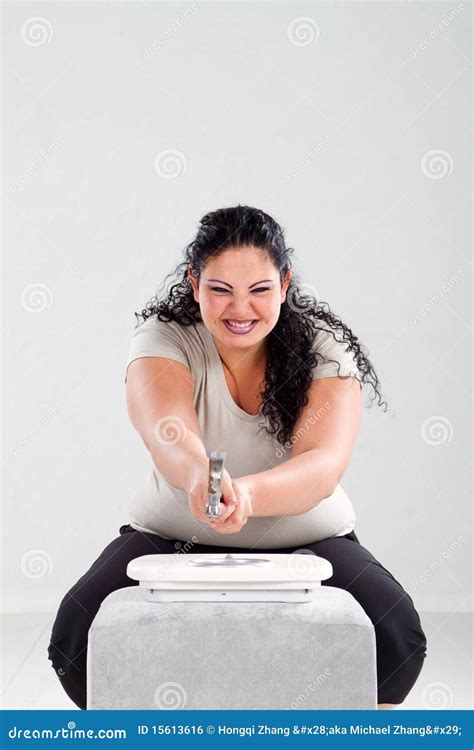 Fat Woman Hitting Scale With Hammer Royalty Free Stock Image Image