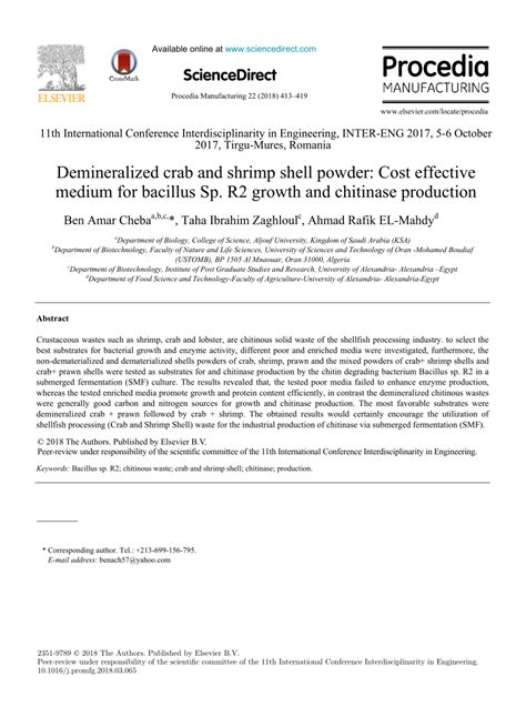 Pdf Demineralized Crab And Shrimp Shell Powder Cost Effective Medium
