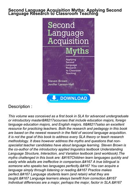 Pdf Read Online Second Language Acquisition Myths Applying Second