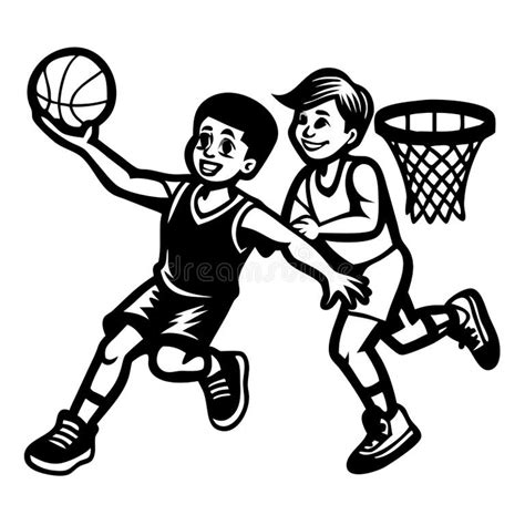 Dynamic Youth Basketball Players In Action Jumping For A Shot Exciting Sports Illustration Stock