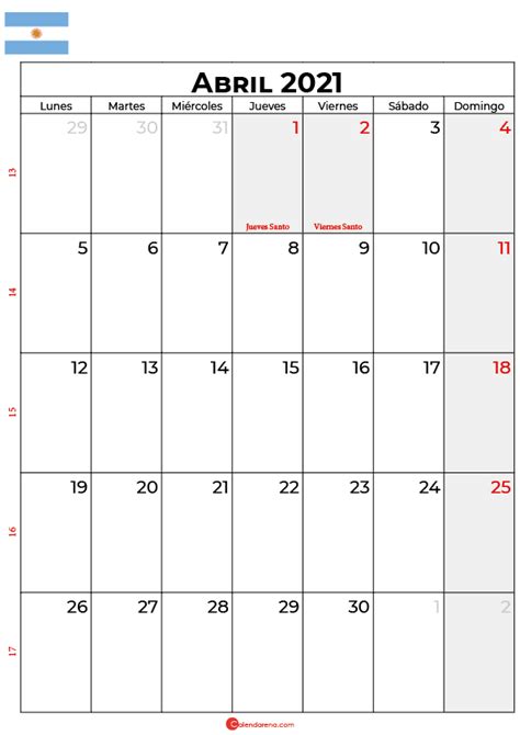 Descargar Gratis Calendario Abril 2021 Argentina