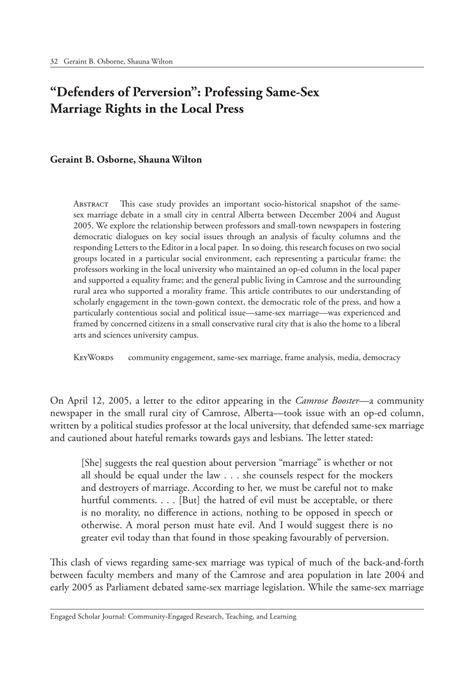 Pdf “defenders Of Perversion” Professing Same Sex Marriage Rights In