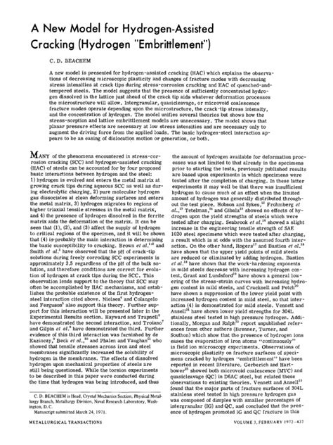 A New Model For Hydrogen Assisted Cracking Hydrogen Embrittlement Pdf Ciências Sociais