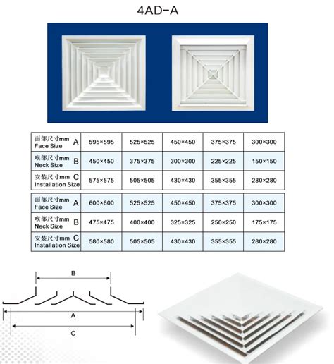 Diffuser Persegi Aluminium Diffuser Ac Untuk Sistem Hvac