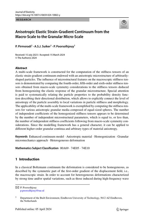 Pdf Anisotropic Elastic Strain Gradient Continuum From The Macro Scale To The Granular Micro Scale