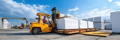 Forklift Moves Insulation Foam Onto Logistics Ramp For Efficient Loading At Warehouse Stock