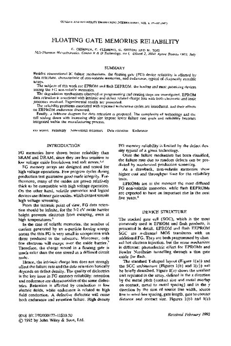 Pdf Floating Gate Memories Reliability
