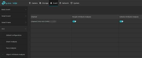 how to configure object attribute analysis on vigi nvr gui tp link españa