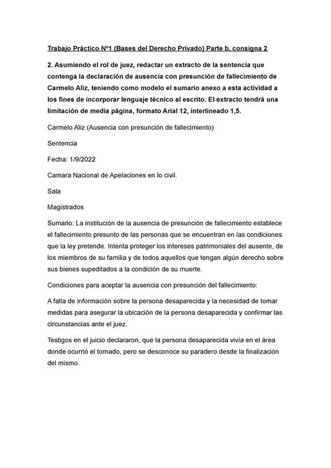 Parte B Consigna 2 Asumiendo El Rol De Juez Redactar Un Extracto De