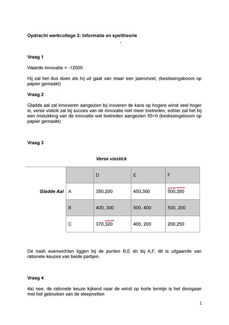 Werkcollege Opdracht Studenten Opdracht Werkcollege Informatie En Speltheorie Vraag
