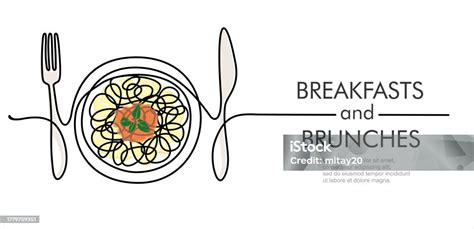 포크와 나이프로 맛있는 스파게티의 단일 연속 선 그리기 이탈리아 파스타 국수 레스토랑 개념 손 그리기 라인 아트 디자인 벡터