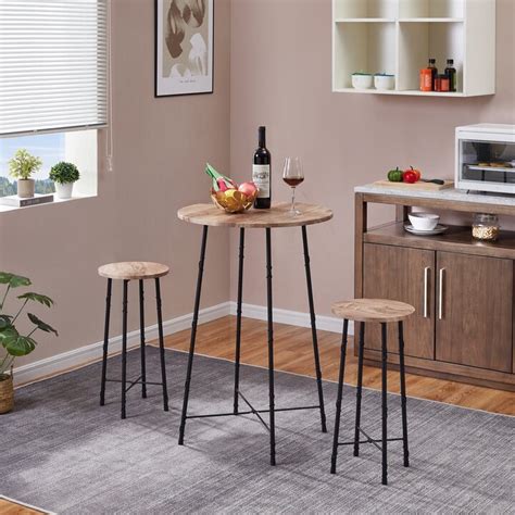 Modern 3 Piece Round Pub Dining Set Ding Table And Bar Stool Set Of 2