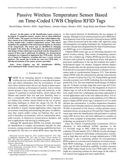 Pdf Passive Wireless Temperature Sensor Based On Time Coded Uwb Chipless Rfid Tags