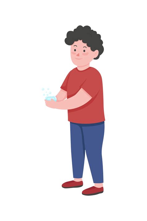 Boy Washing Hands Flat Color Vector Faceless Character Vector
