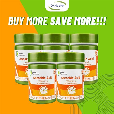 Set Of 5 Simplee Ascorbic Acidvitamin C Capsule Supplement 60pcs