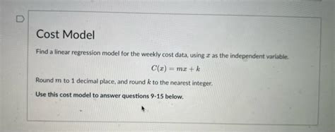 Solved Cost Model Find A Linear Regression Model For The Chegg