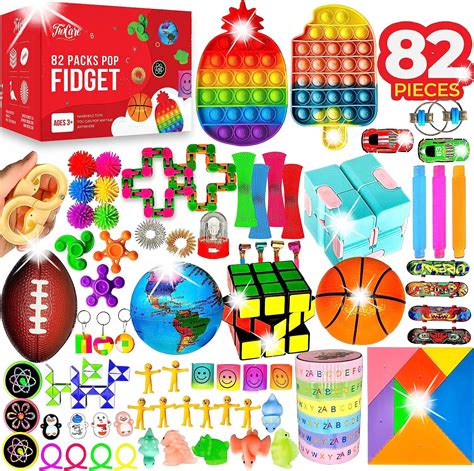 ZESTAW FIDGET TOYS ZABAWKI ANTYSTRESOWE GNIOTKI 82 Szt N12 14534050251
