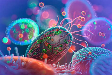 Beautiful Microworld Microbes Of Different Shapes Illustration Stock
