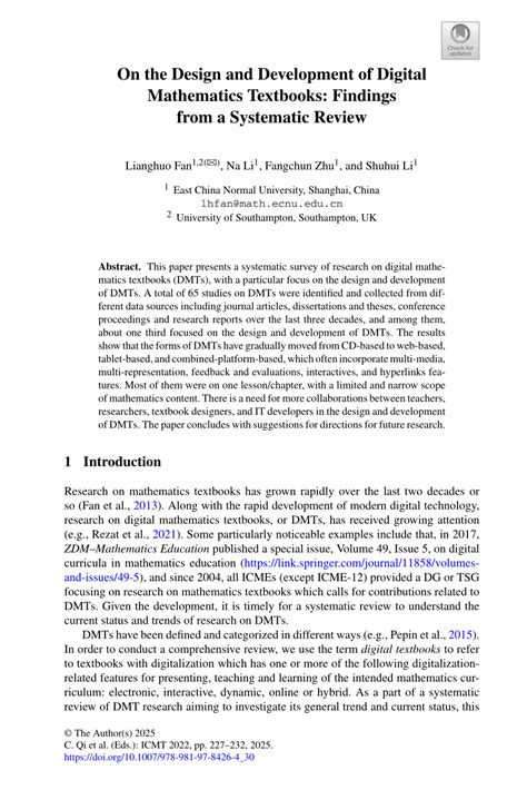 Pdf On The Design And Development Of Digital Mathematics Textbooks Findings From A Systematic