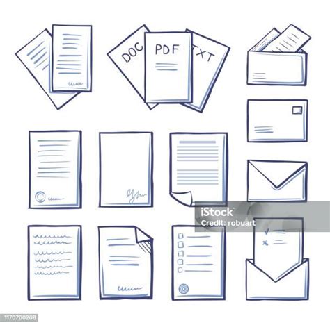 辦公室 Pdf 和文檔 Txt 檔圖示集向量向量圖形及更多一組物體圖片 一組物體 信 文件 信封 Istock