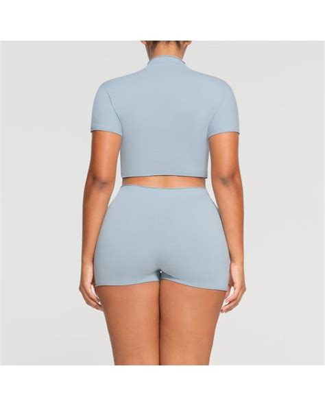Skims Cropped T Shirt In Blue Lyst