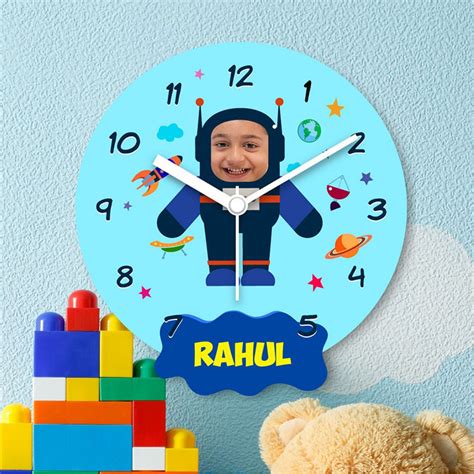 Personalized Space Robot Wall Clock With Name And Photo