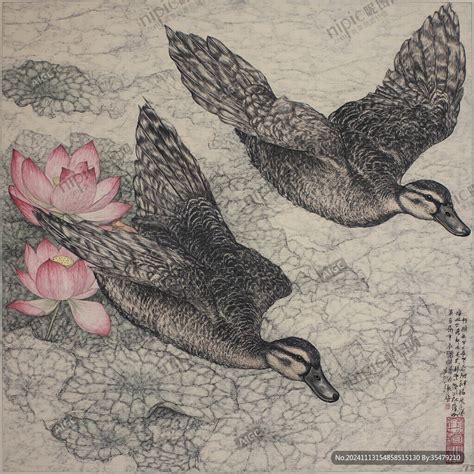 Ai创作图野鸭荷花图 工笔荷花工笔花鸟画 手绘工笔花鸟精品 手绘工笔鸳鸯 鸳鸯卧莲图 精细工笔花鸟画 荷塘双雀图 鸳鸯荷花图 荷塘双鸟图 新工笔花鸟画 工笔花鸟画睡莲 手绘工笔画花鸟画 仿古