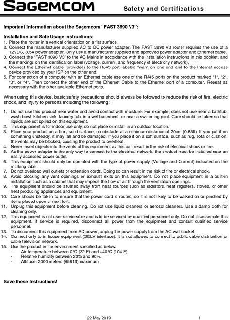 Sagemcom Broands Fast V Docsis Voice Gateway User Manual