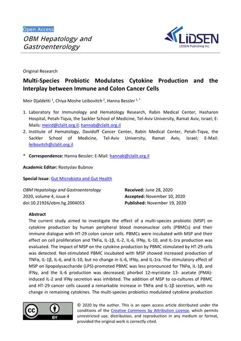 Pdf Multi Species Probiotic Modulates Cytokine Production And The